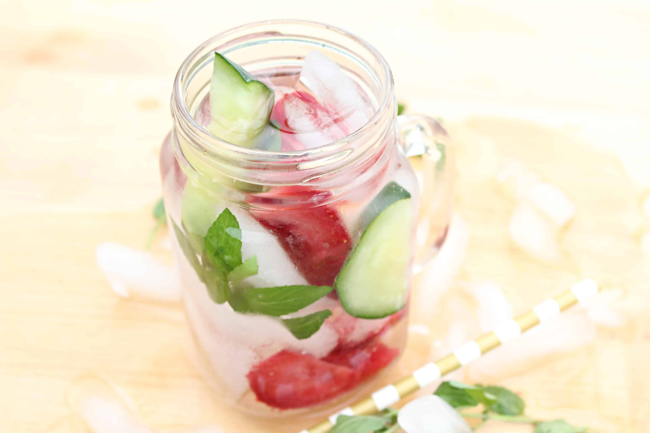 Cucumber Mint Water with Strawberries - Marathons & Motivation