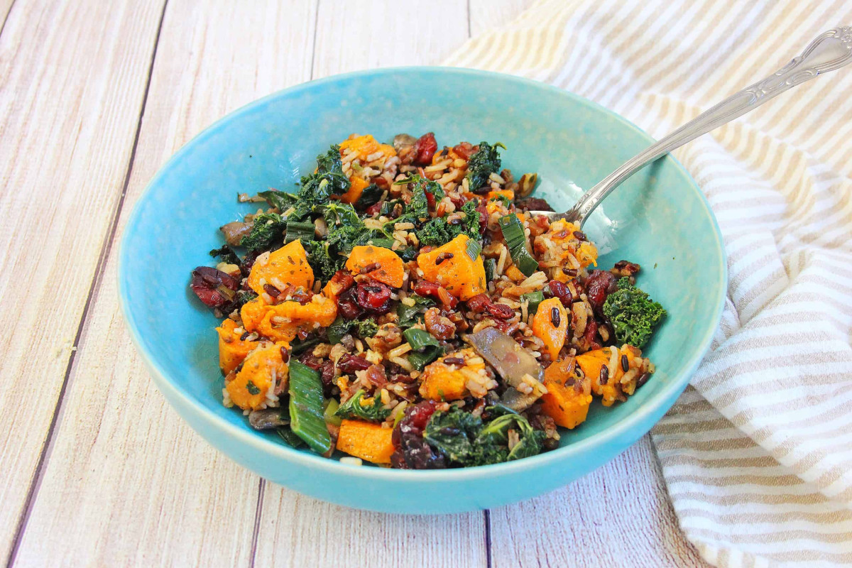 Vegan Rice Salad with Sweet Potatoes and Kale - Marathons & Motivation